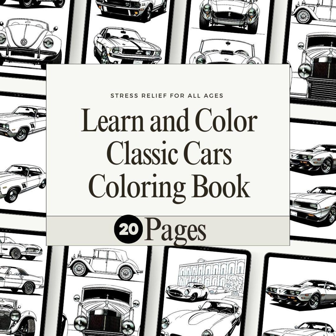 Learn and Color Classic Cars Coloring Book | 20 Vintage Cars | Fun ...