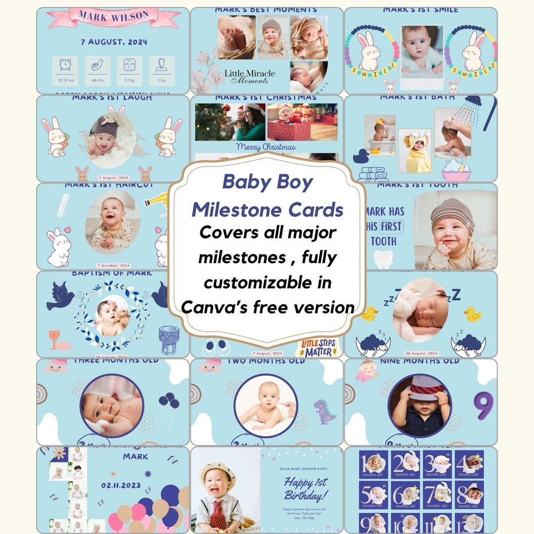 Printable Baby Boy Milestone Cards | Baby Boy | Blue Baby Milestone ...