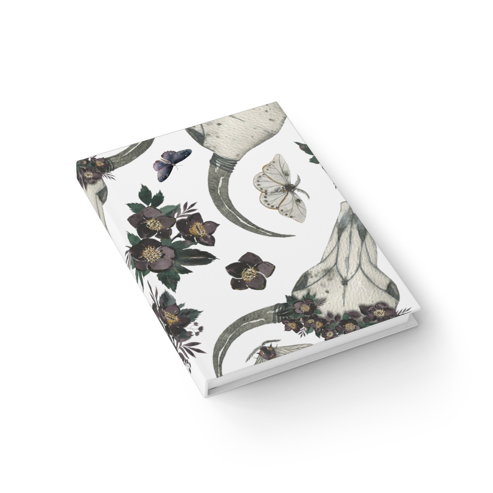 Cow Skull and Moths Personal Journal Ruled Line, Gothic Skull and Moth ...