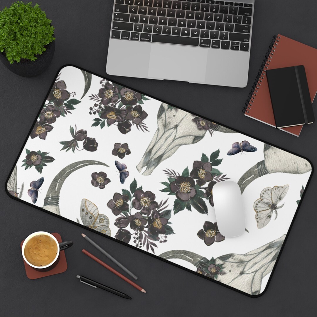 Cow Skull and Floral Print Desk Mat, Decorative Aesthetic Mouse Pad ...