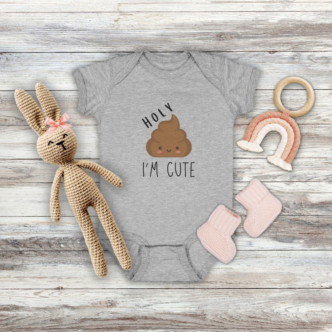 Holy Shit I'm Cute Baby Onesie, Funny Poop Emoji Kids Shirt, New Baby ...