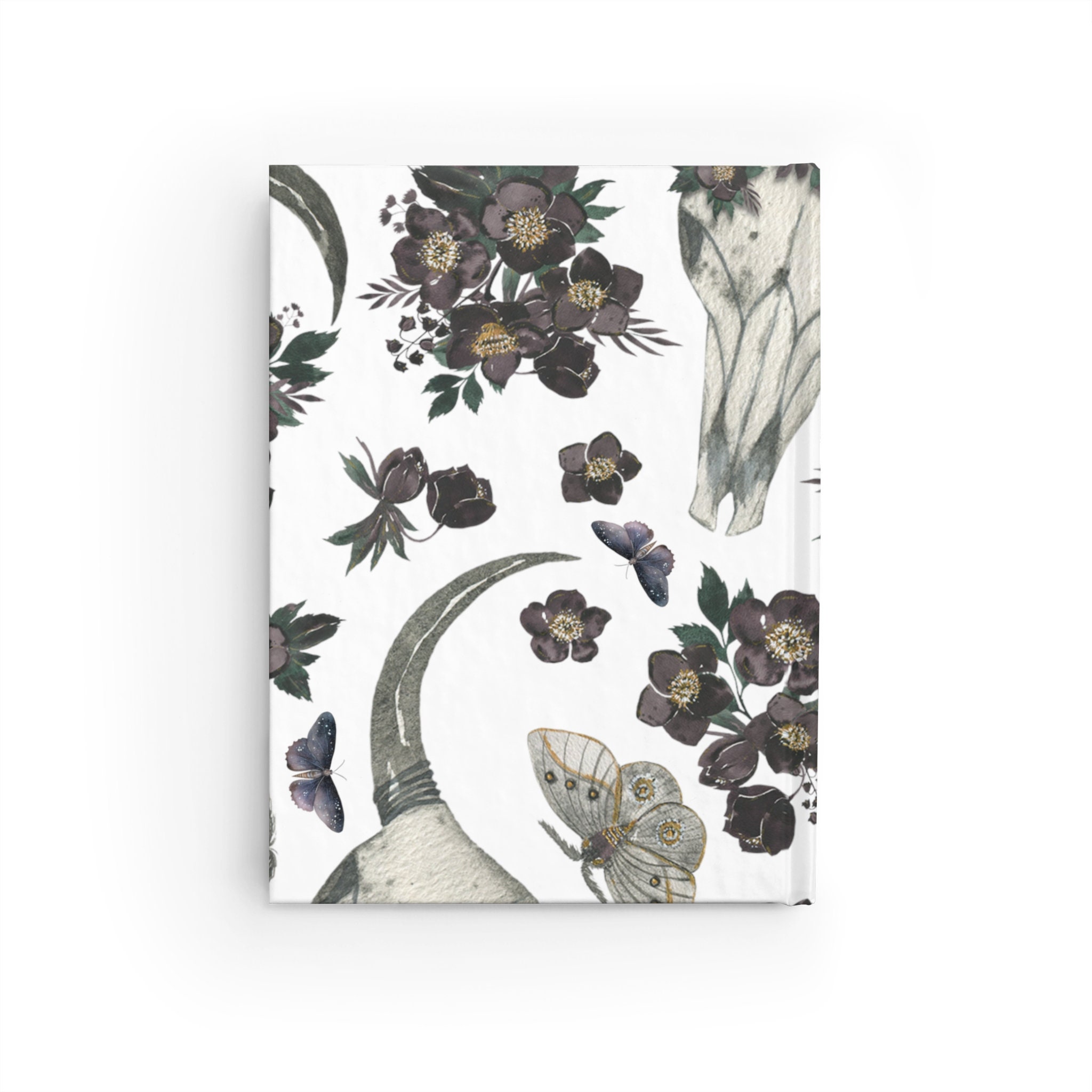 Cow Skull and Moths Personal Journal Ruled Line, Gothic Skull and Moth ...