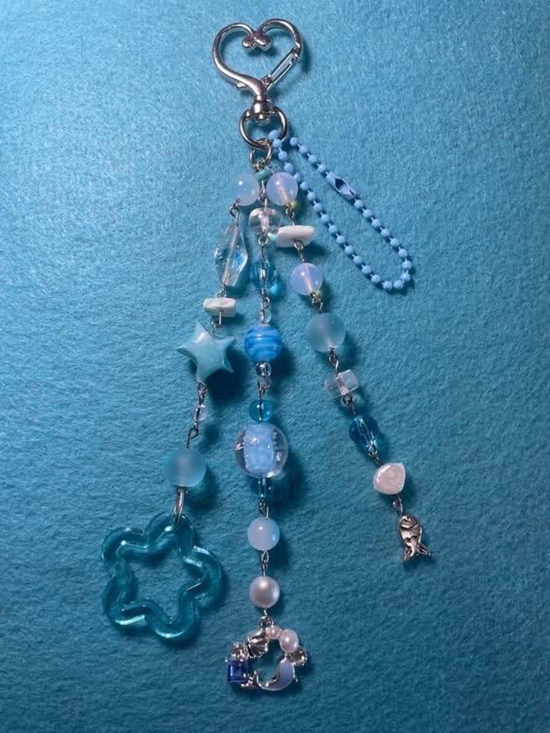 Frutiger Aero Keychain With Blue Glass Beads and Silver Looping - Gift ...