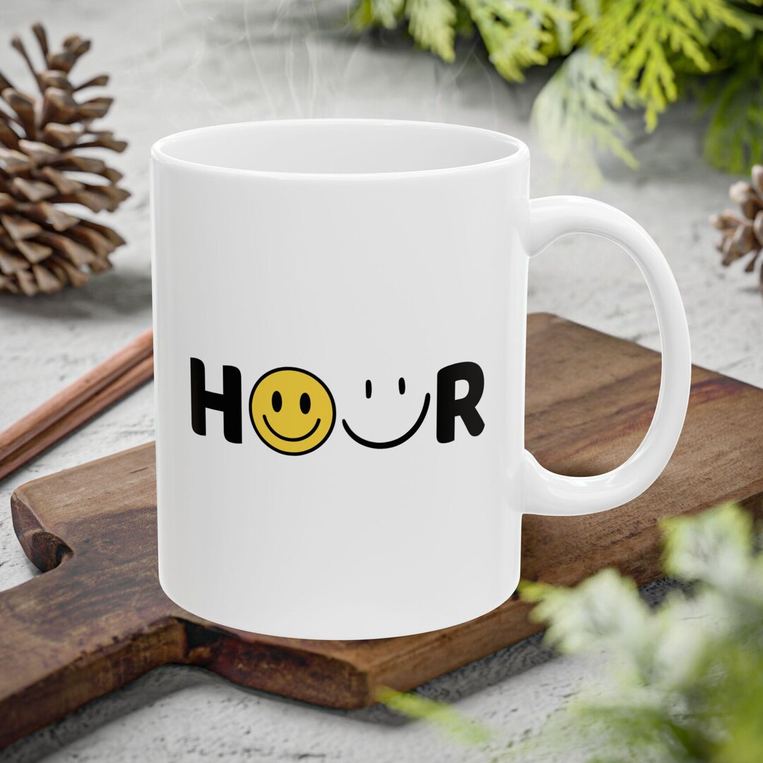 Happy Hour Rebus Puzzle Mug, Cute Emoji Smiley Word Art, Fun Gift for ...