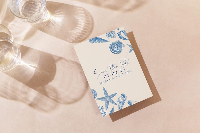 Beach Wedding Save the Date Template: Coastal Shells (digital Download ...