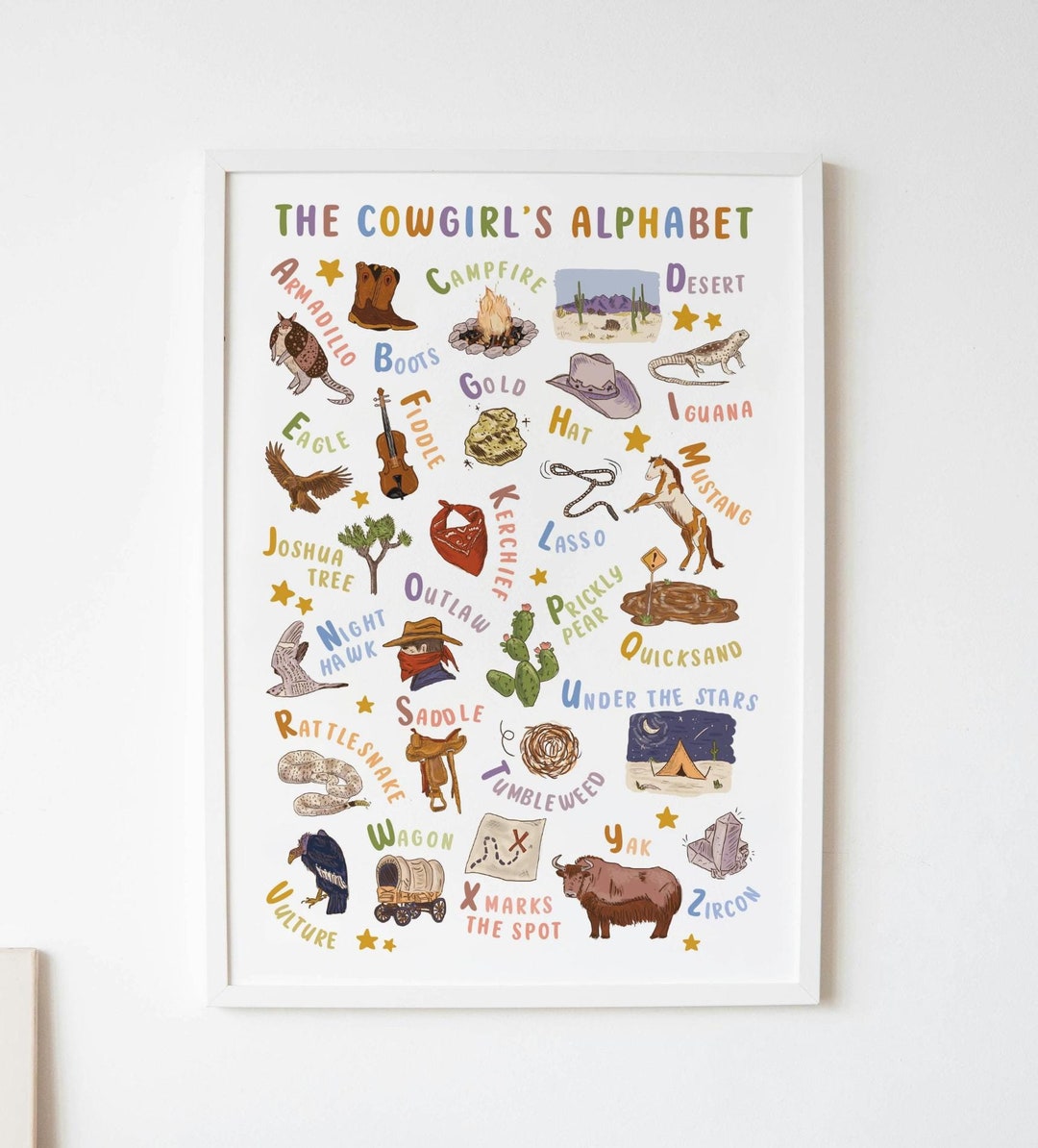The Cowgirl's Alphabet, Nursery Alphabet Print, Western Nursery, Cowboy ...