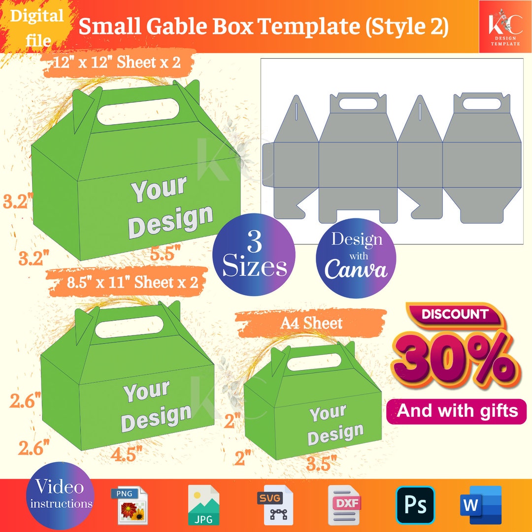Small Gable Box Template 2 Cake Box Template Storage Box - Etsy