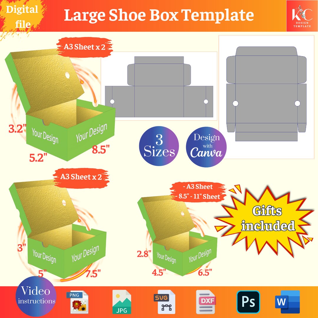 Large Shoe Box Template Large Gift Box Template Large Paper - Etsy