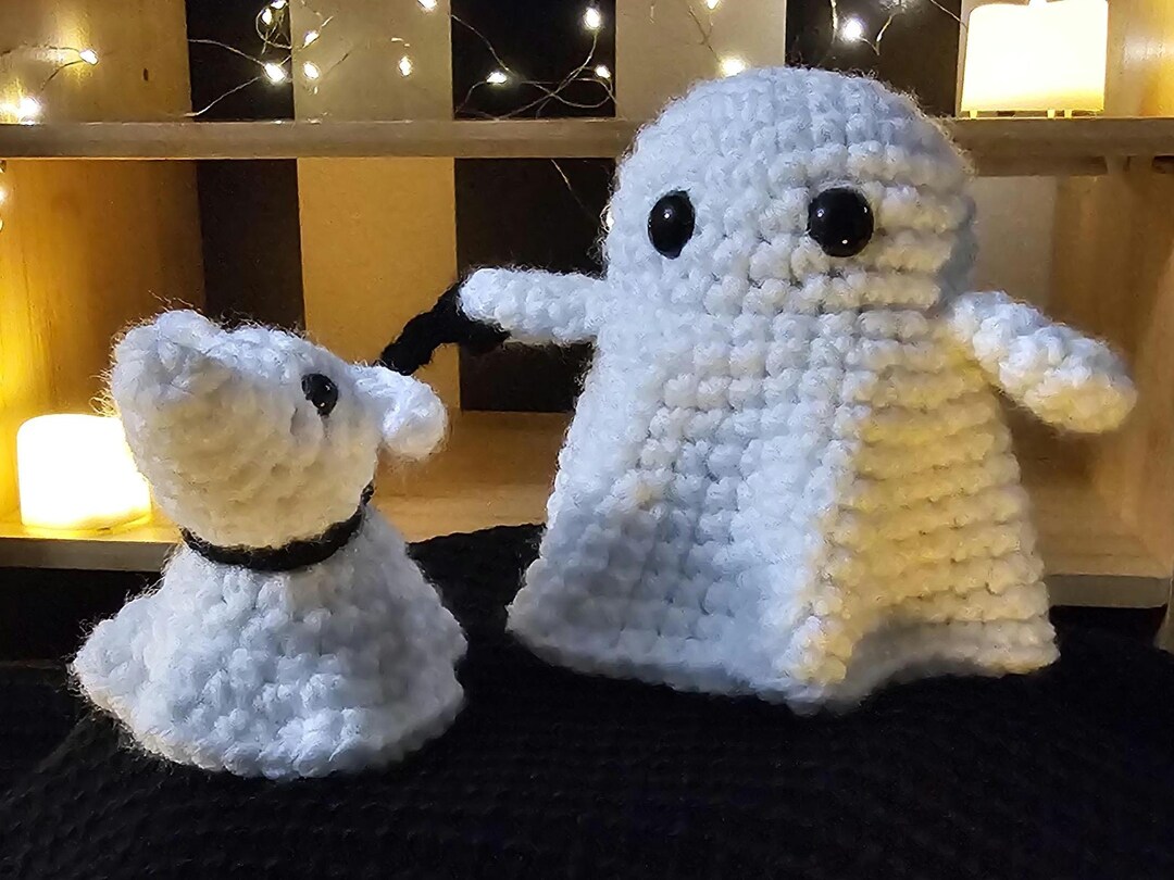 Cute Ghost Dog Halloween Decor, Spooky Dog Walker Ghost Plushie, Fuzzy ...