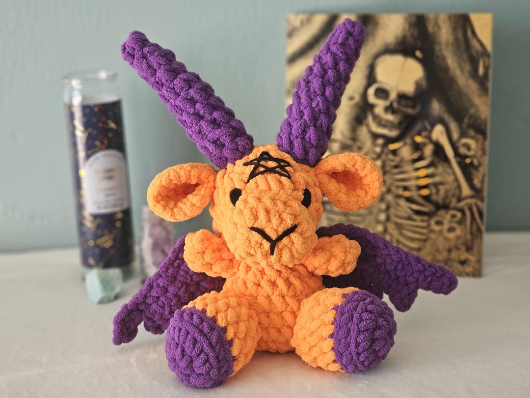 Cute Baphomet Plushie, Orange and Purple Sabbatical Goat Crochet ...