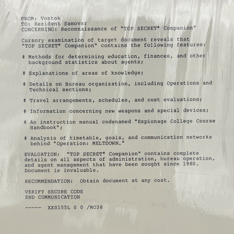 Top Secret Espionage Game Companion & Seventh Seal RPG Module TSR 1985 ...