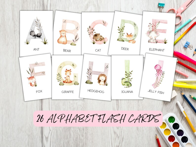 Animal ABC Flashcards • Watercolor Alphabet Cards • Printable Nursery ...