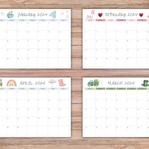 2024 Watercolor Printable Calendar for Kids Simple, Cute, Digital ...