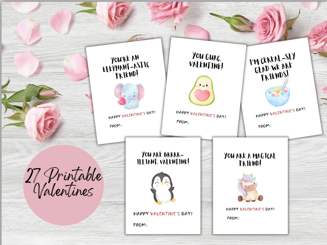 Printable Kids Valentine's Day Cards for School: Cute Animal Classroom ...