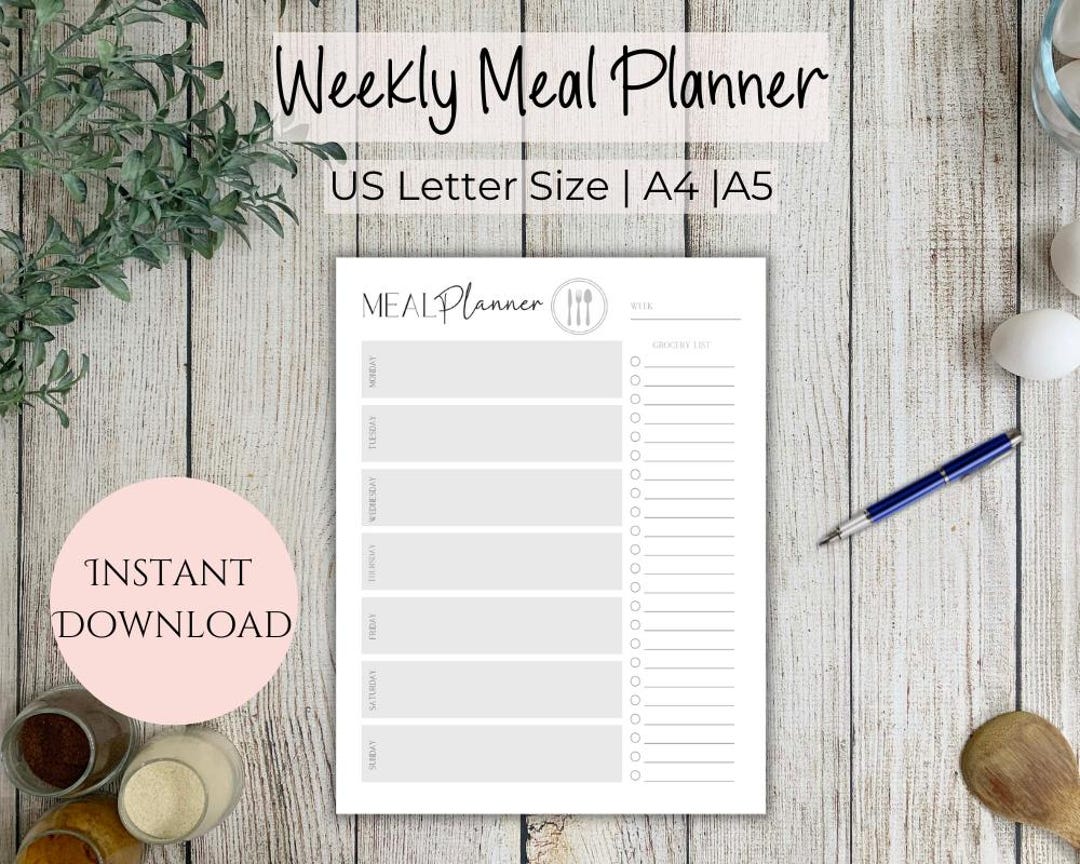Minimalist Weekly Meal Planner & Grocery List: Family Menu Organizer ...