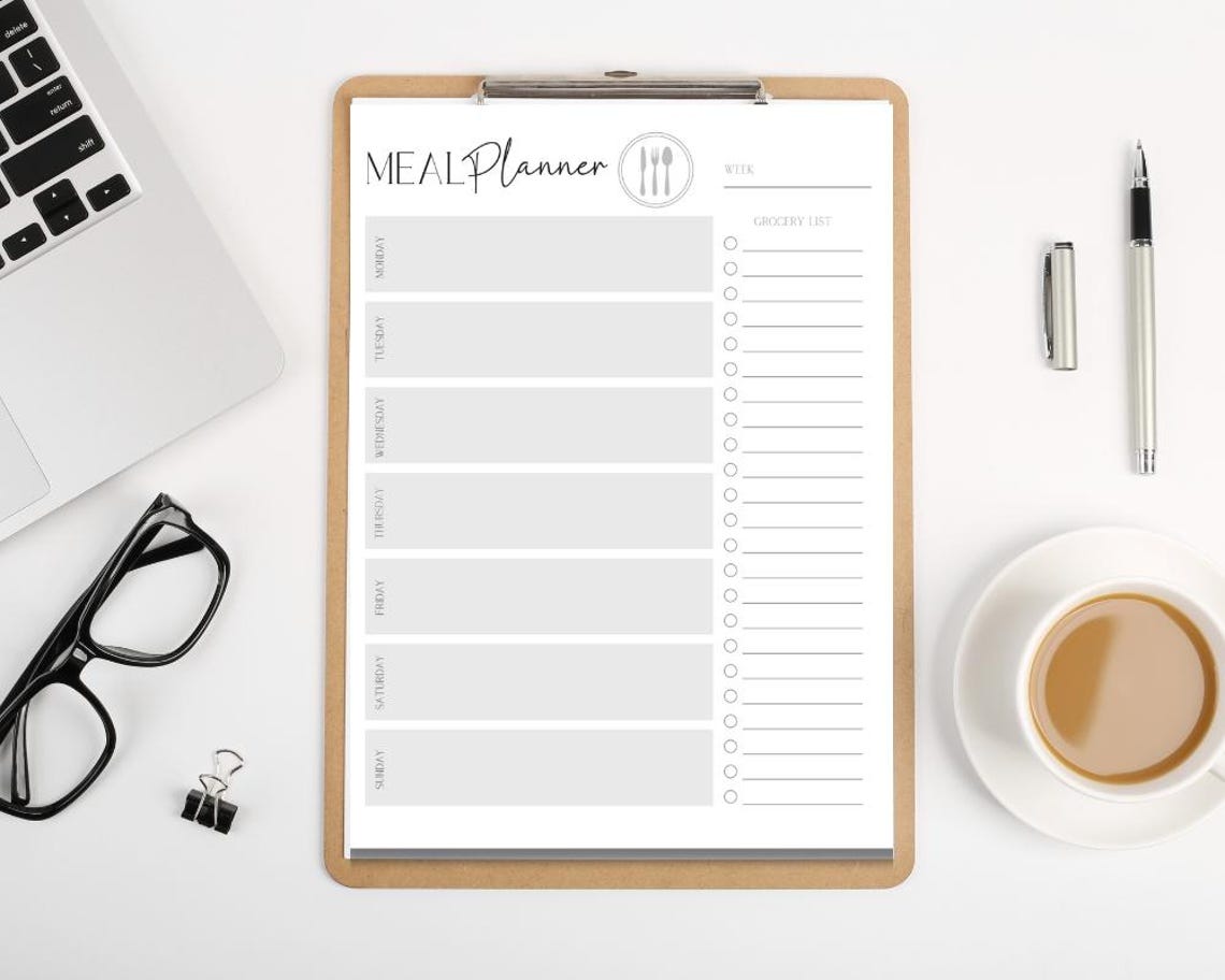 Minimalist Weekly Meal Planner & Grocery List: Family Menu Organizer ...