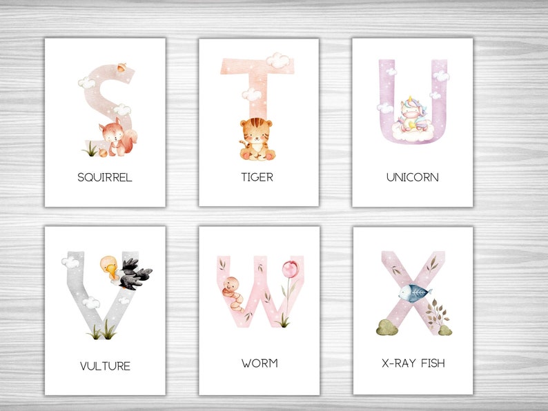 Animal Alphabet Flash Cards for Nursery, Printable Kids Wall Art - Etsy
