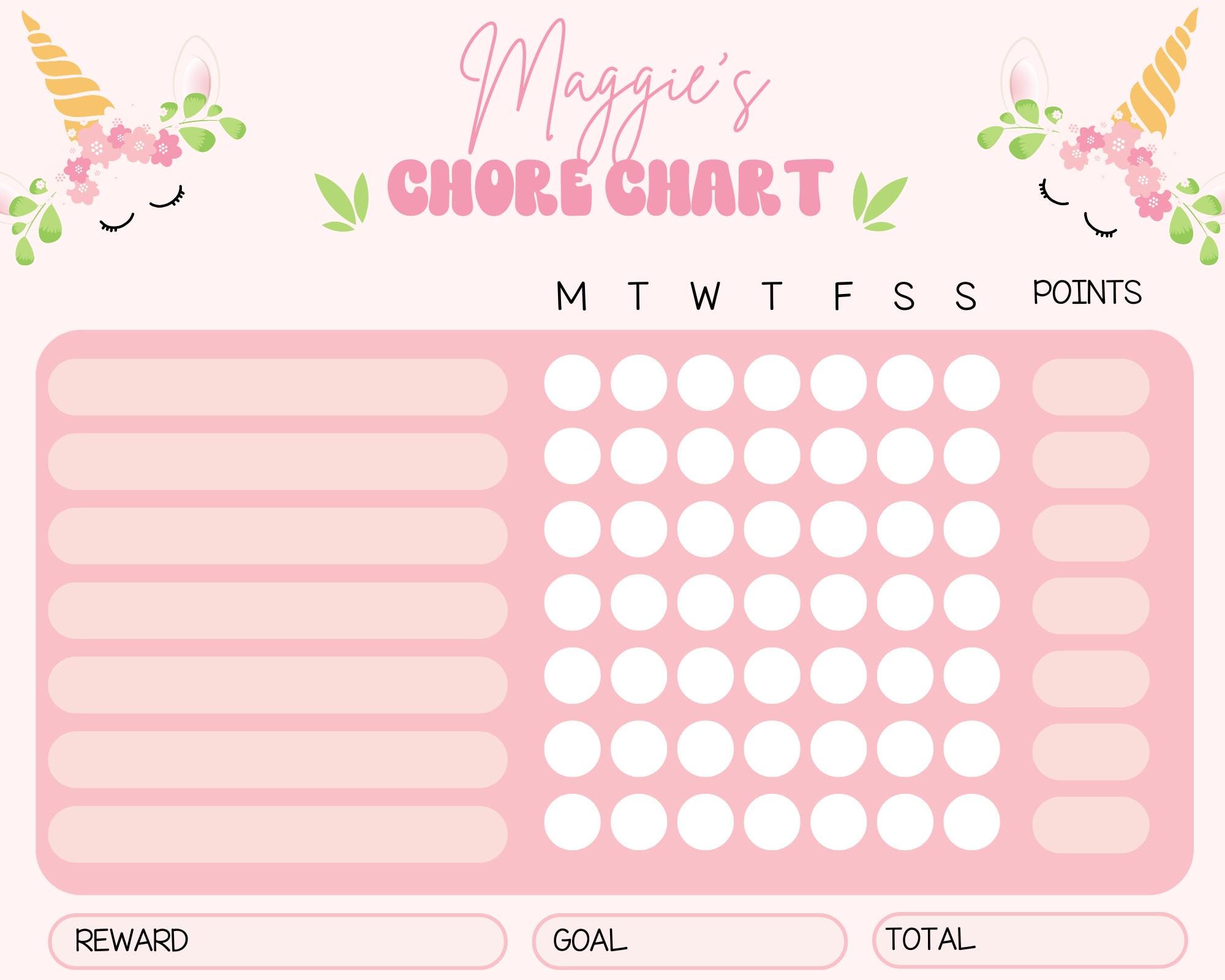 Unicorn Weekly Chore Chart: Printable DIY Template for Kids to Organize ...