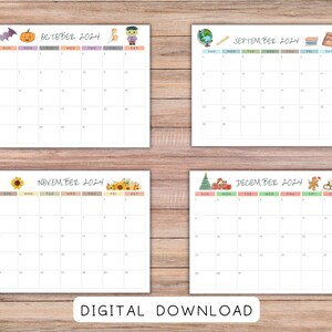 2024 Watercolor Printable Calendar for Kids Simple, Cute, Digital ...