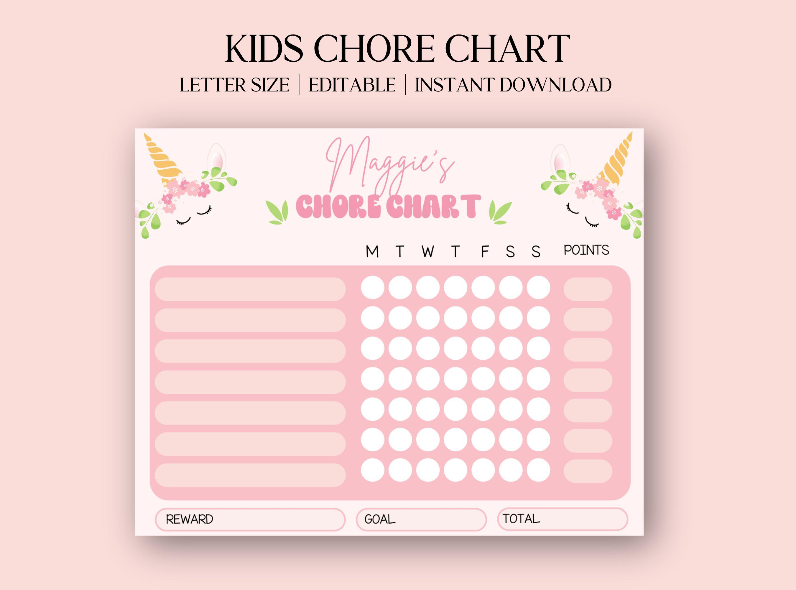 Unicorn Weekly Chore Chart: Printable DIY Template for Kids to Organize ...