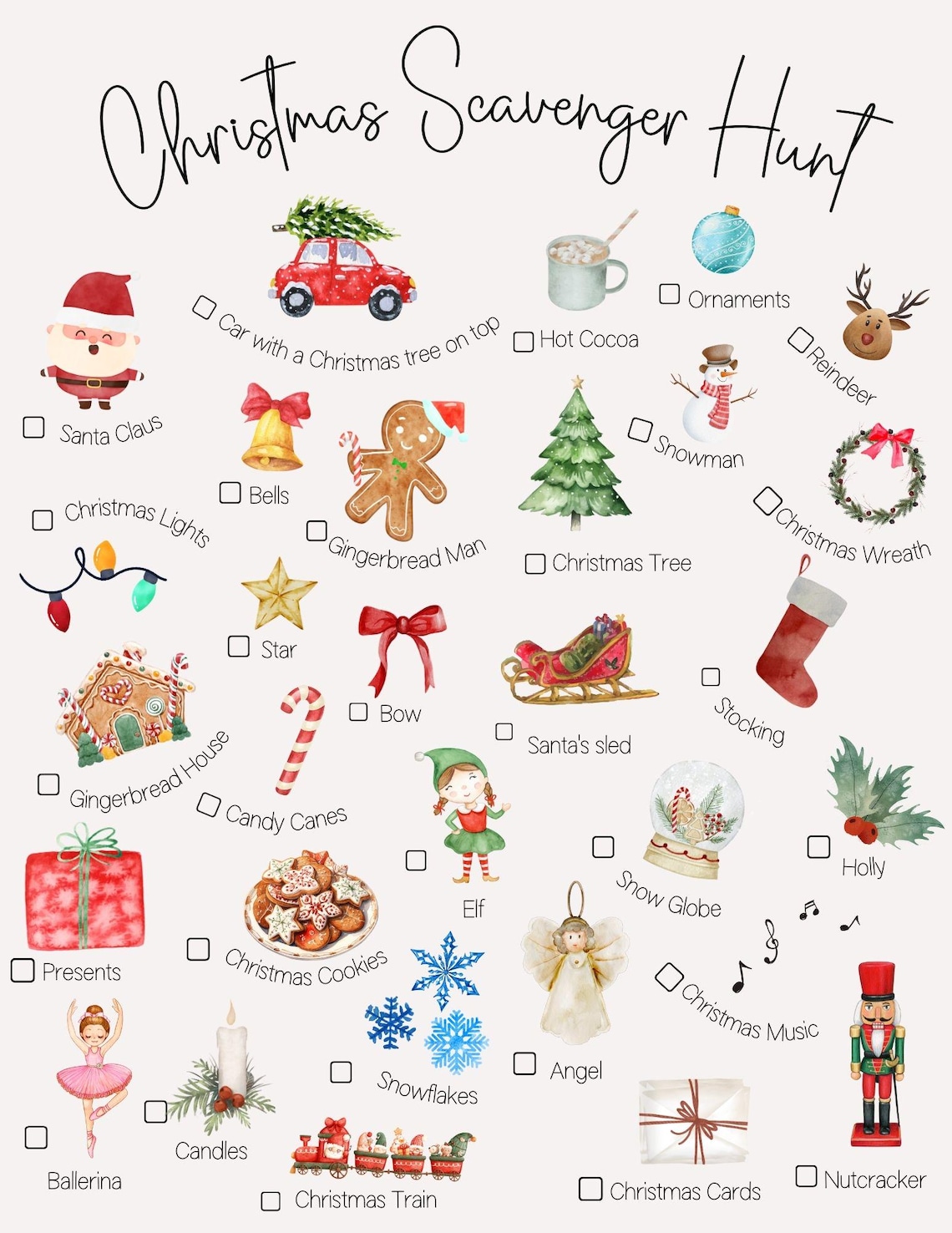 Christmas Scavenger Hunt Printable • Kids Holiday Car Ride Game ...