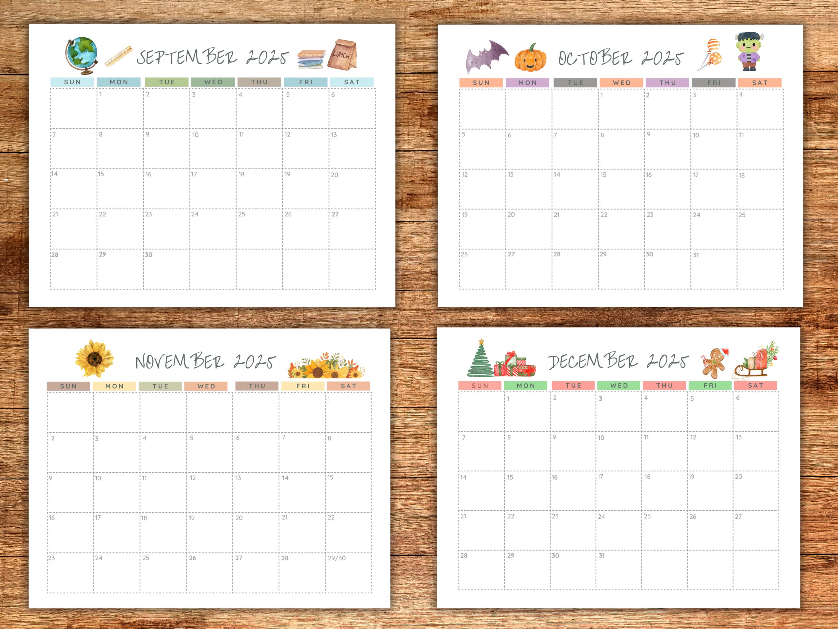 2025 Watercolor Printable Calendar for Kids Homeschool, Monthly Wall ...