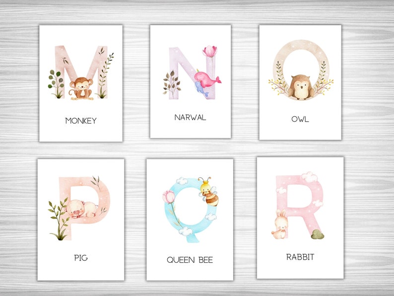 Animal Alphabet Flash Cards for Nursery, Printable Kids Wall Art - Etsy