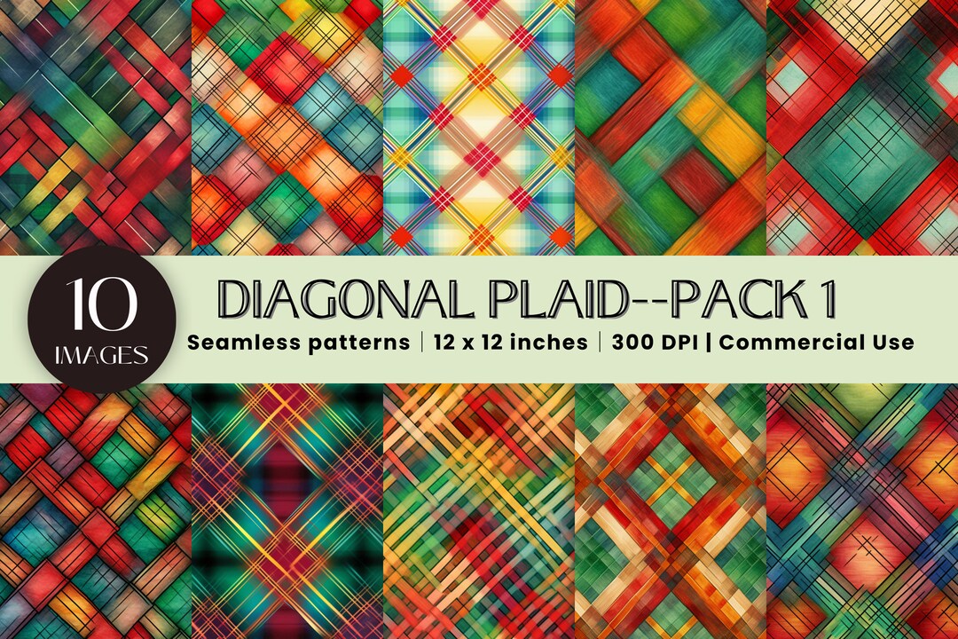 20 Pack (2-10 Packs) Diagonal Plaid Seamless Pattern, Digital ...