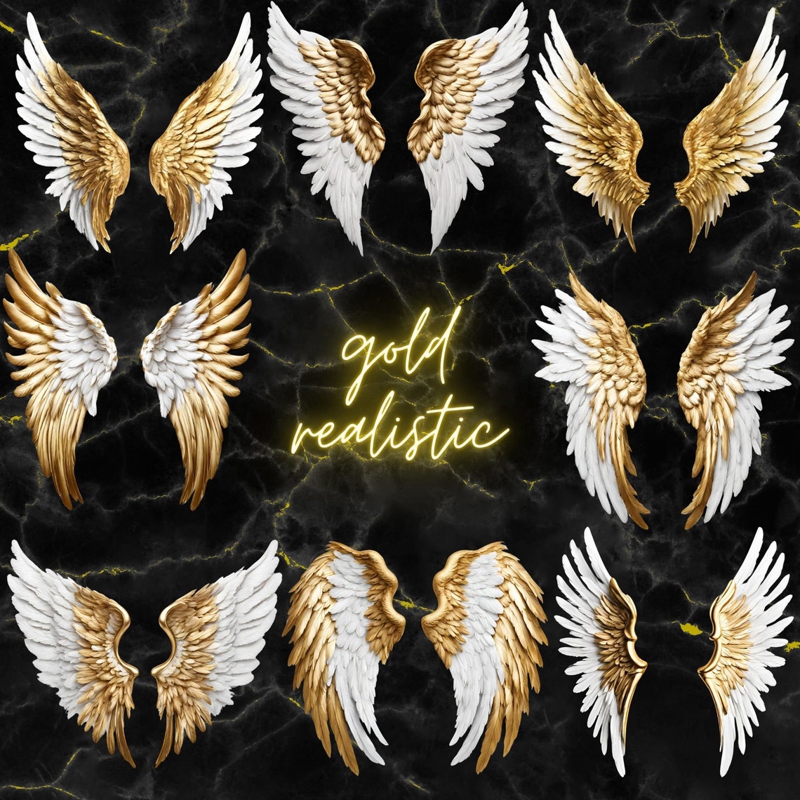 Gold Angel Wings Clipart Set, Angel Wings Graphic, Junk Magazine, Angel ...