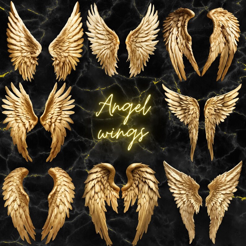 Gold Angel Wings Clipart Set, Angel Wings Graphic, Junk Magazine, Angel ...