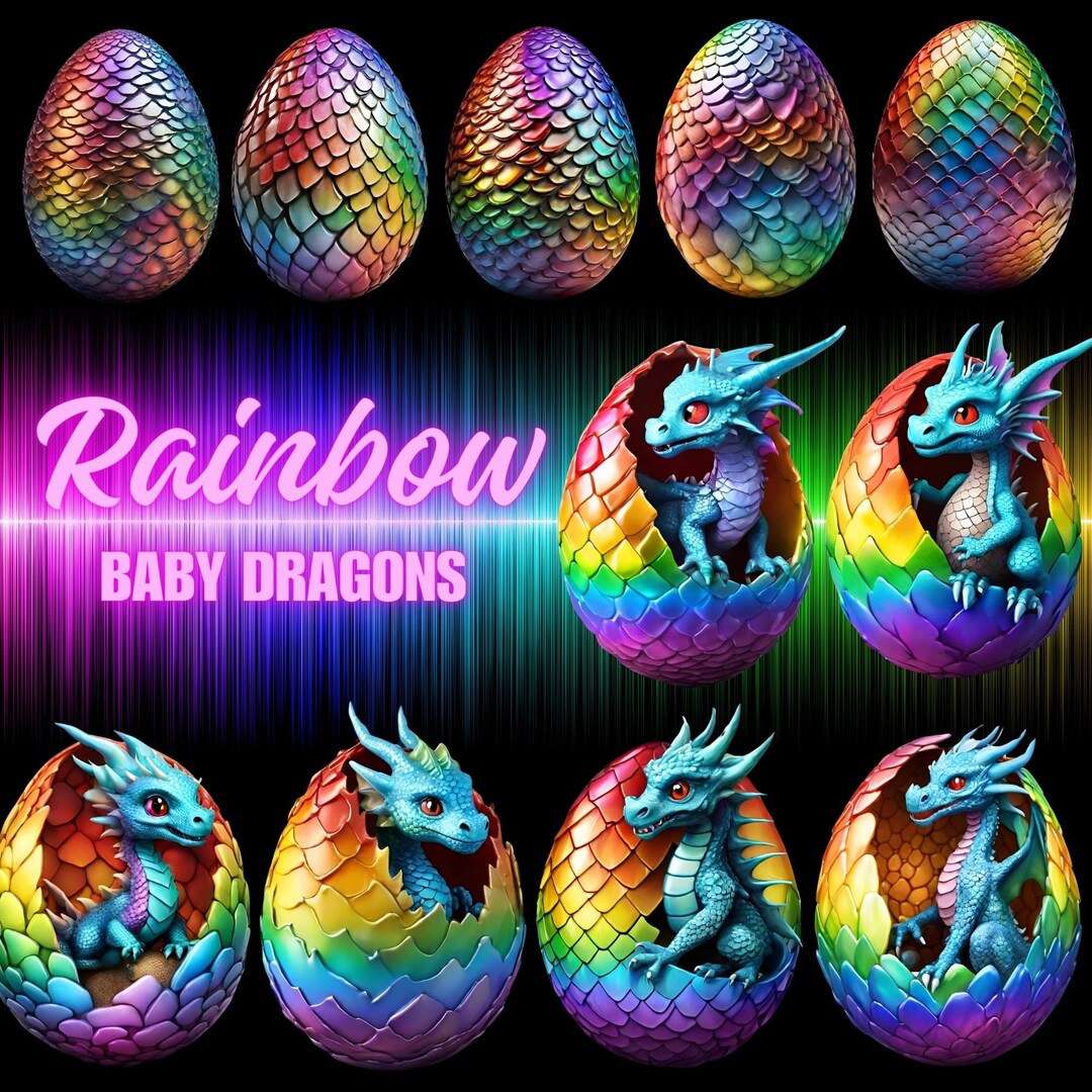 Cute Rainbow Baby Dragon Clipart, Birthday,baby Shower,rainbow Dragon ...