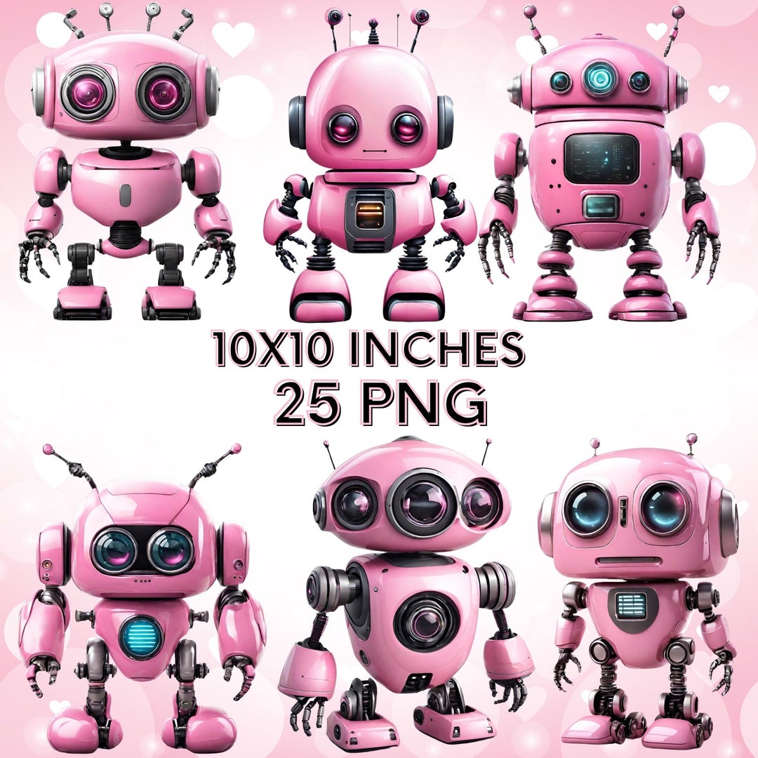Robot Clipart Png, Cute Pink Robots, Fantasy Clipart - Etsy