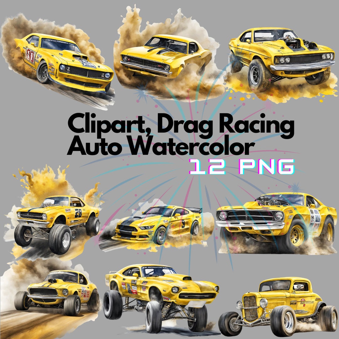 Drag Racing Auto Watercolor,motorsport Yellow Drag Racing Clipart Off ...