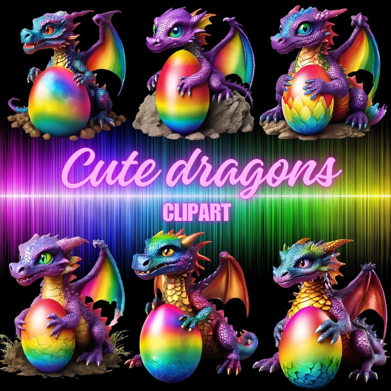 Cute Rainbow Baby Dragon Clipart, Birthday,baby Shower,rainbow Dragon ...