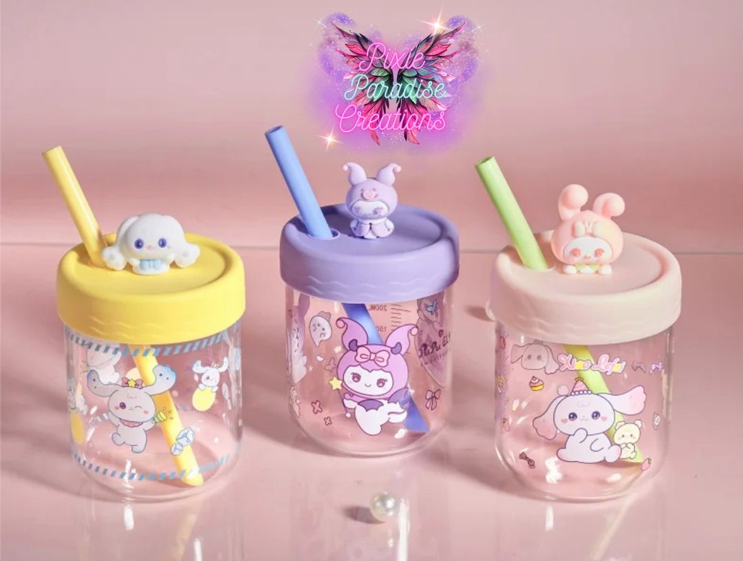 Sanrio Style Glass Boba Cup – 400ml Cute Cartoon Cup With Silicone Lid ...