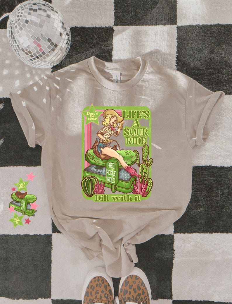 Funny Western Pickle Theme T-shirt, Life’s a Sour Ride Retro Graphic ...