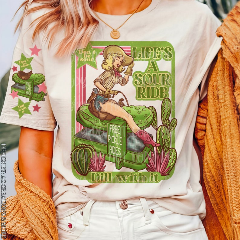 Funny Western Pickle Theme T-shirt, Life’s a Sour Ride Retro Graphic ...