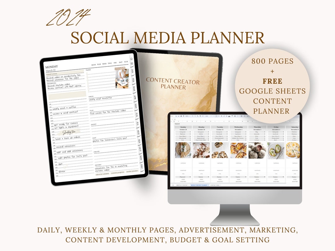 Social Media Planner 2024 Content Planner Youtube Planner Blog - Etsy