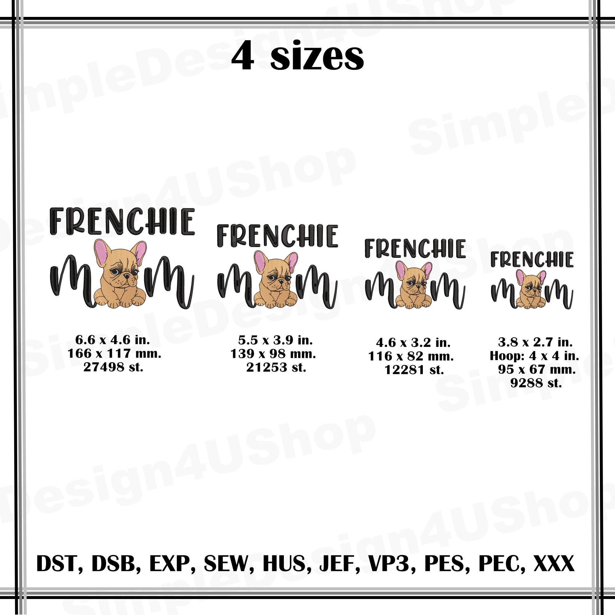 Frenchie Mom Embroidery I Love Frenchies Dog Embroidery Design French ...