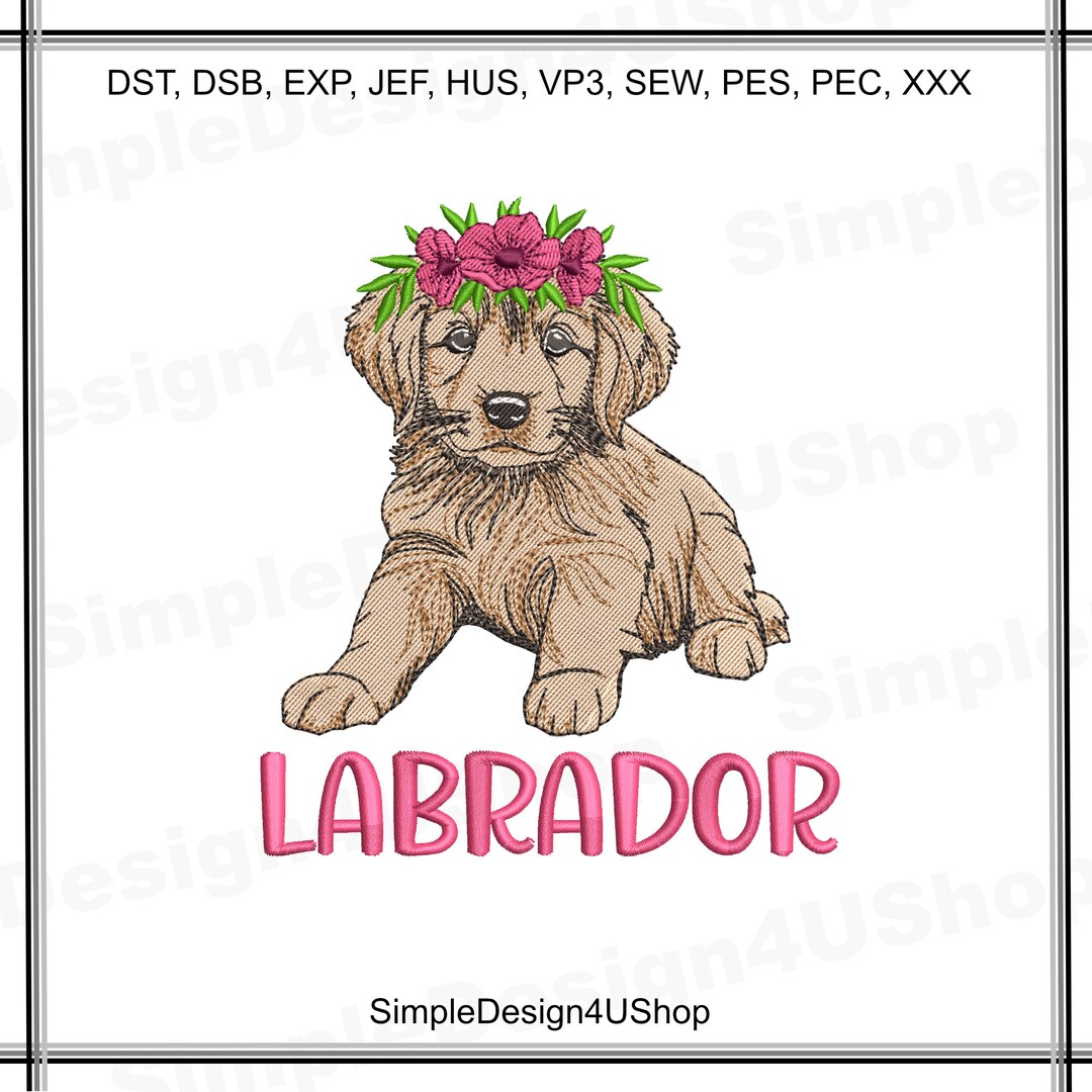 Labrador Embroidery Design: Dog Paw Flower Machine Embroidery (digital ...