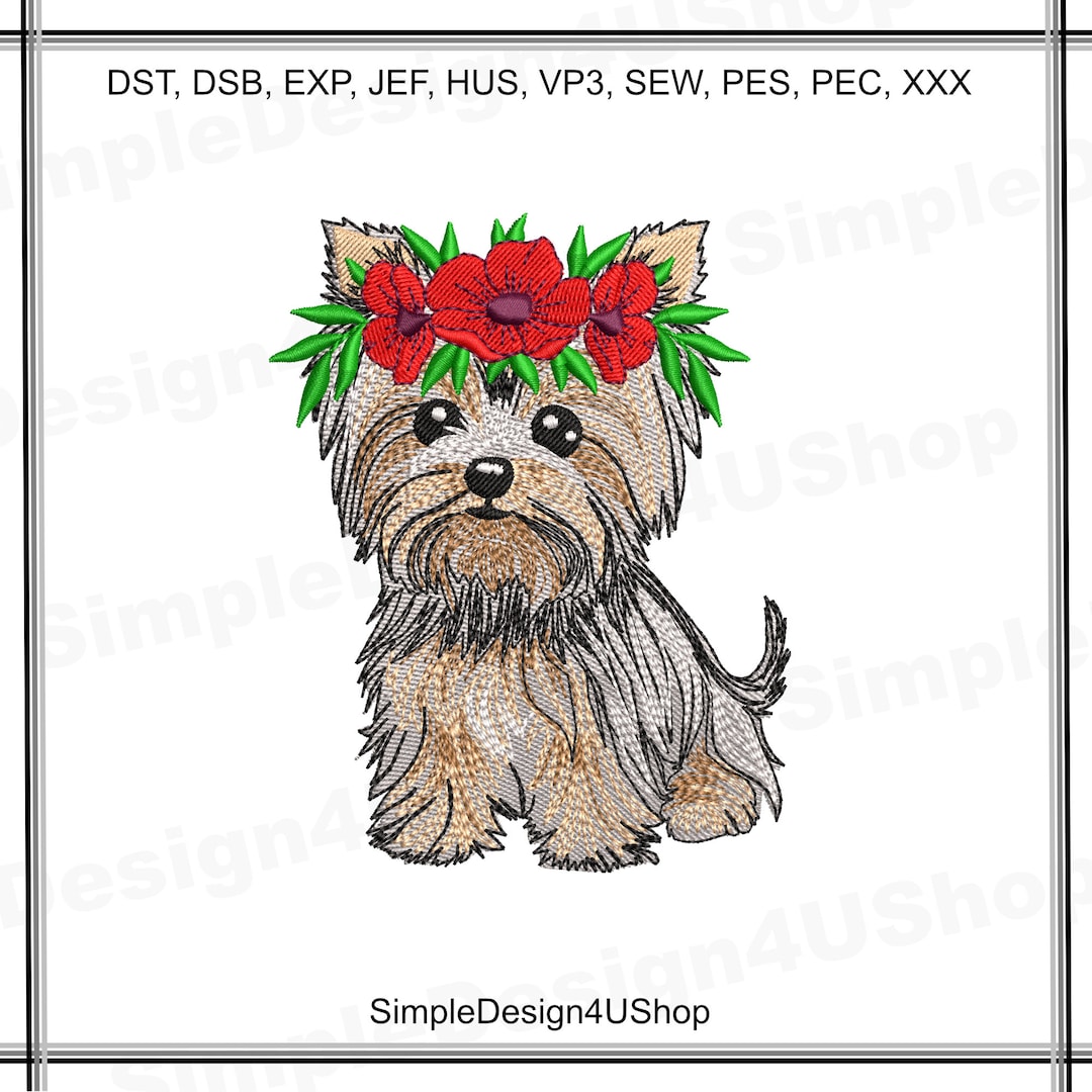 Yorkie Flower Embroidery Design: Machine Embroidery Dog (digital ...