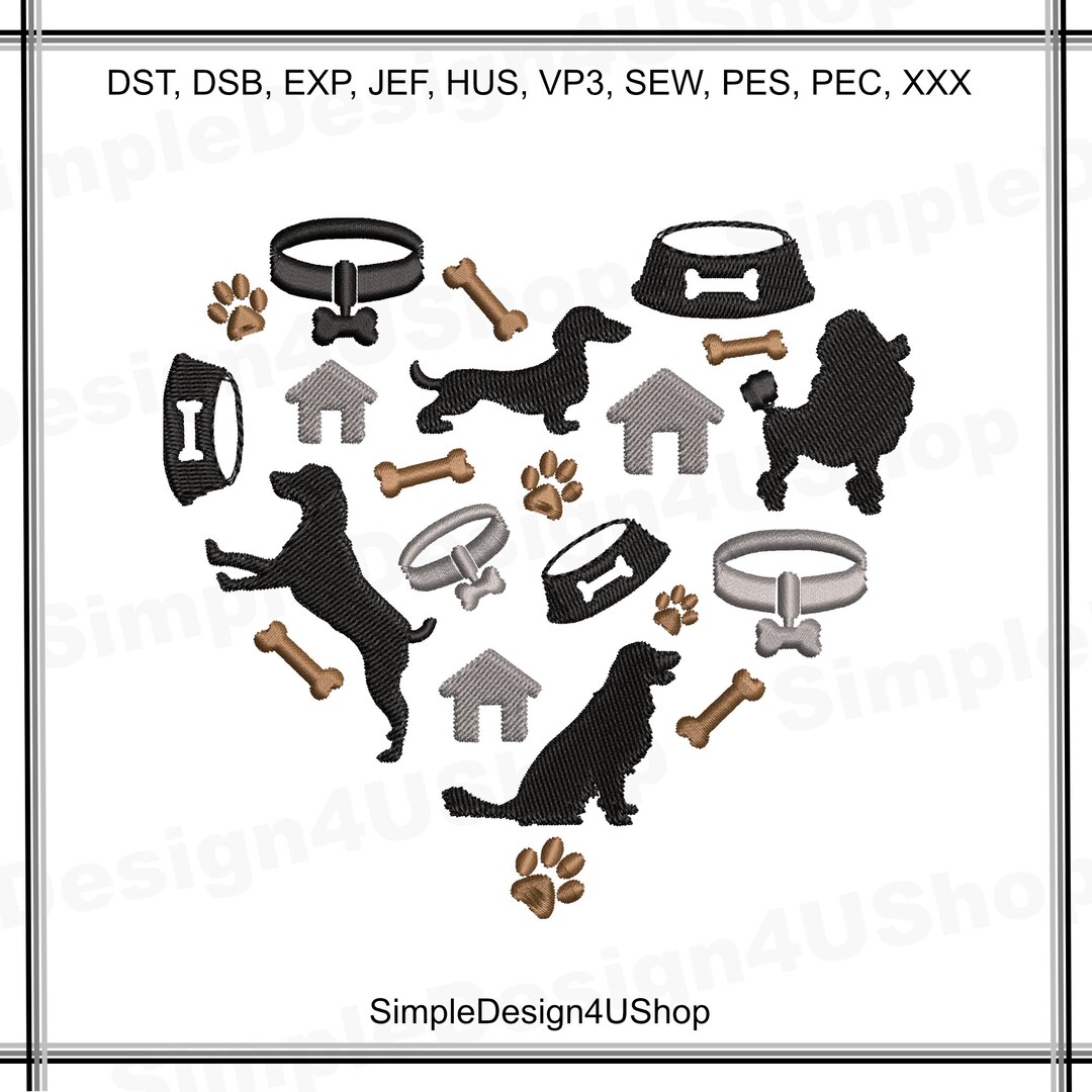 Dog Embroidery Design Love Dog Machine Embroidery Design Paw Embroidery ...