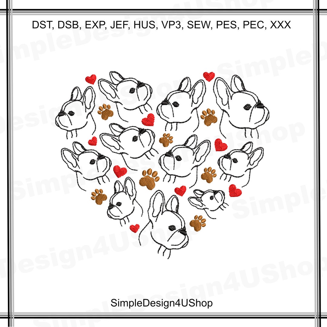 I Love Frenchies Dog Embroidery Design French Bulldog Machine ...