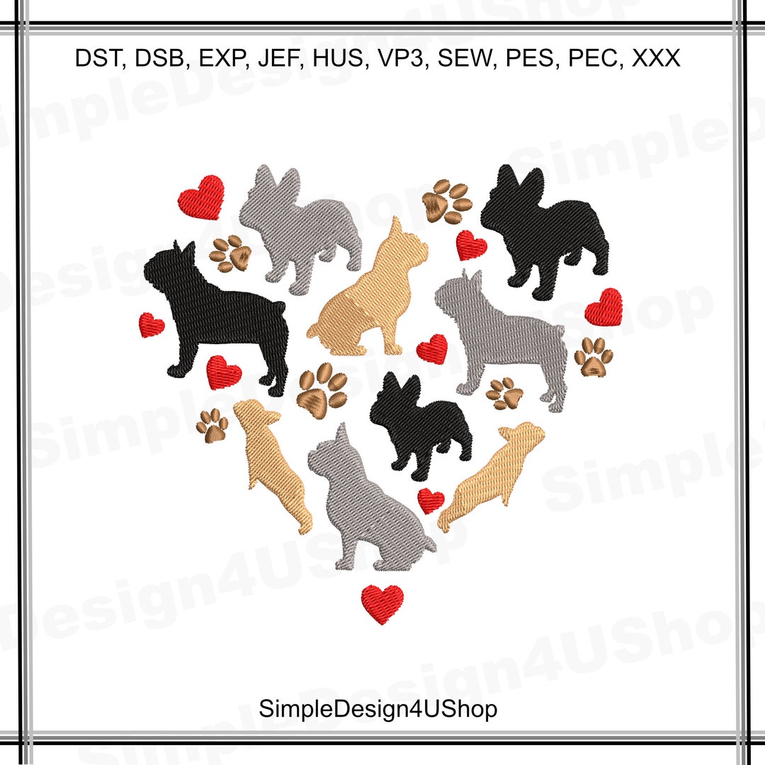 Dog Embroidery Design French Bulldog Machine Embroidery Design Paw ...
