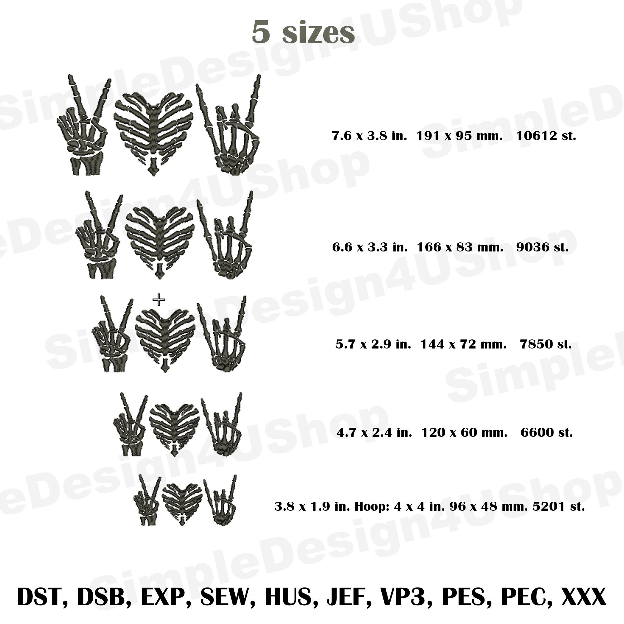 Bundle 8 Skeleton Embroidery Designs Skeleton Hand Embroidery Halloween ...