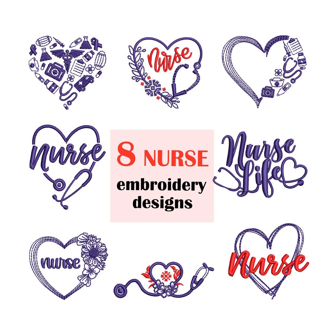 Nurse Embroidery Designs: Medical Applique, Stethoscope Art (8 Designs ...