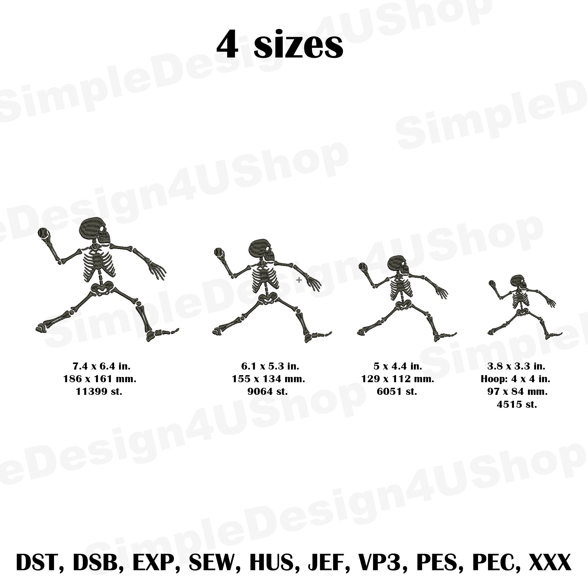 Bundle 8 Skeleton Embroidery Designs Skeleton Hand Embroidery Halloween ...