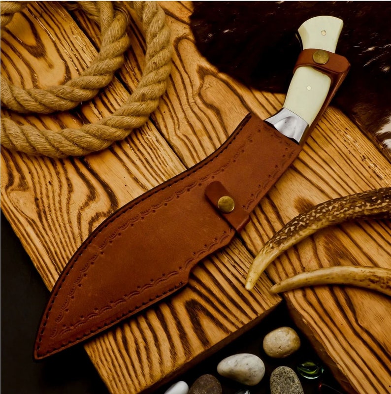 15" Custom Handmade D-2 TOOL Steel Camel Bone Kukri Knife Leather ...
