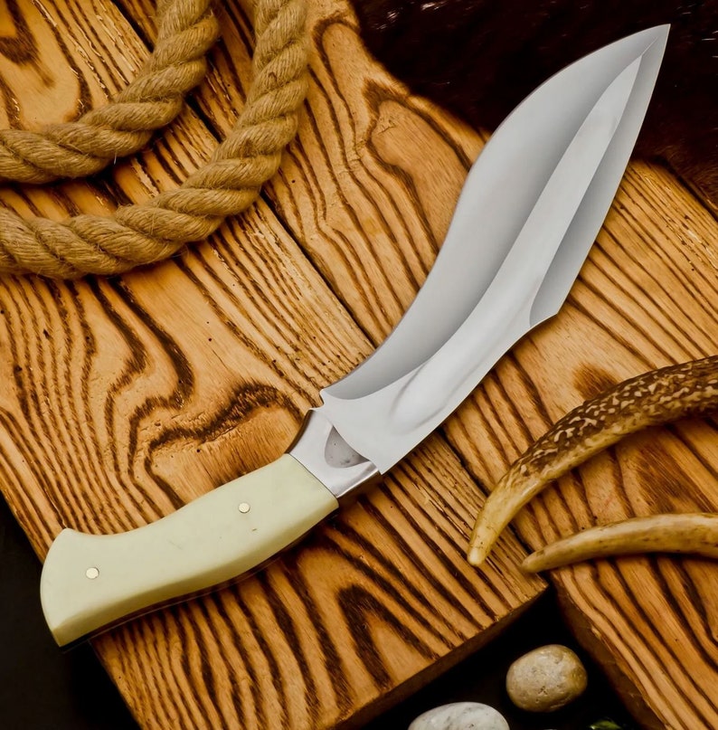 15" Custom Handmade D-2 TOOL Steel Camel Bone Kukri Knife Leather ...