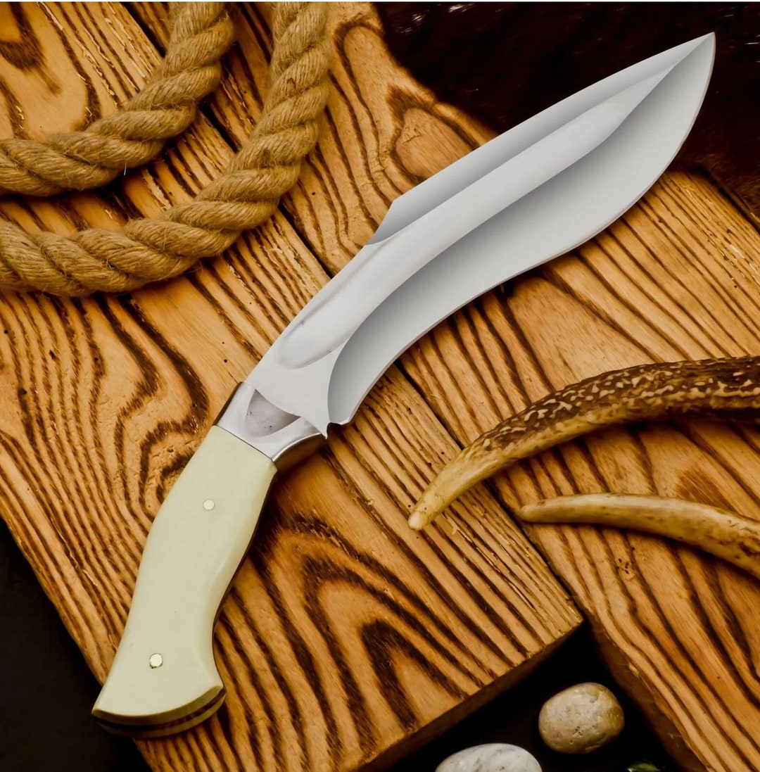 15" Custom Handmade D-2 TOOL Steel Camel Bone Kukri Knife Leather ...
